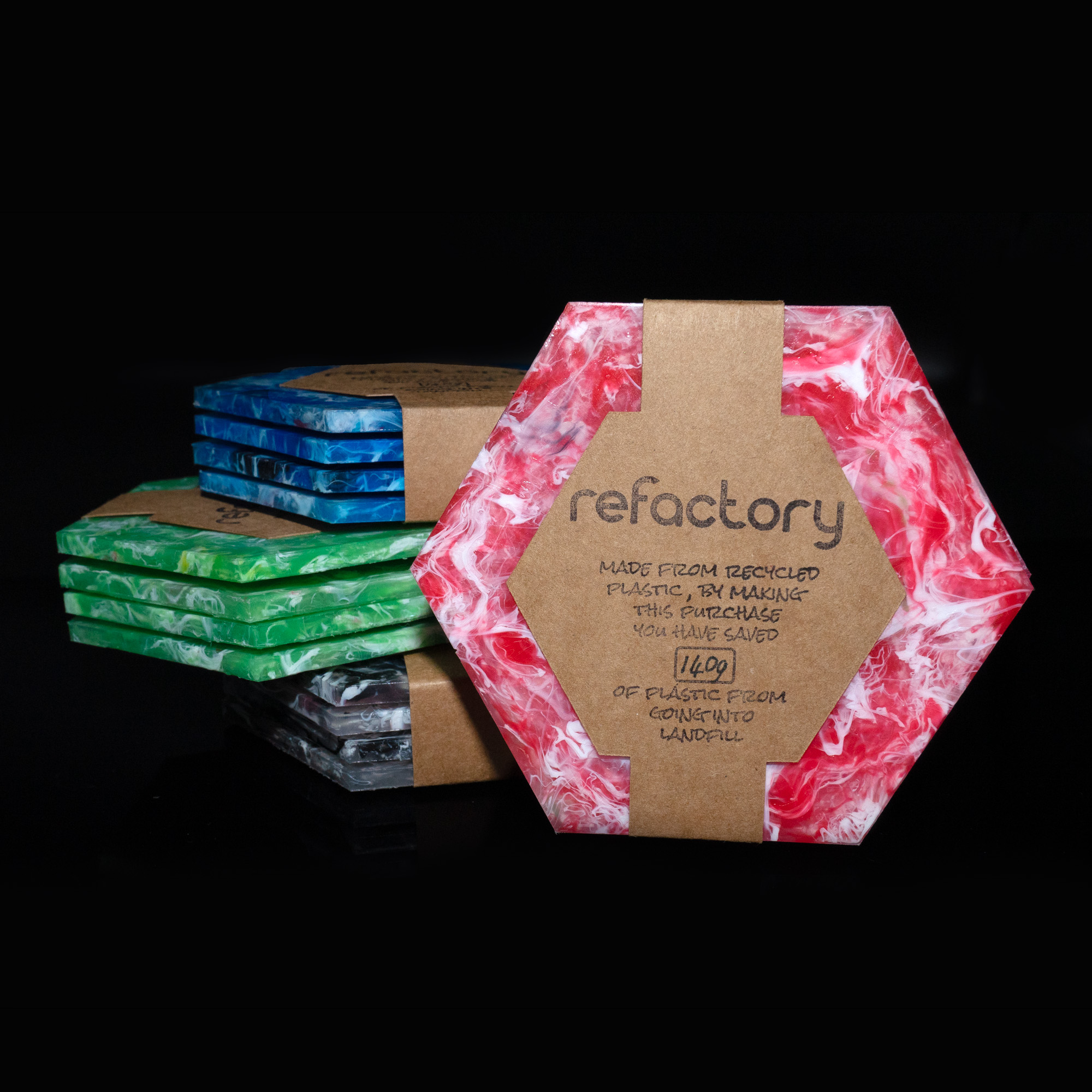 Recycled Bottle Cap Coasters (Hexagon 4 Pack) - ReFactory